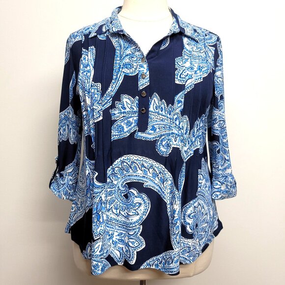 Juniper + Lime | Tops | Juniper Lime Pintuck Blue White Paisley Roll ...